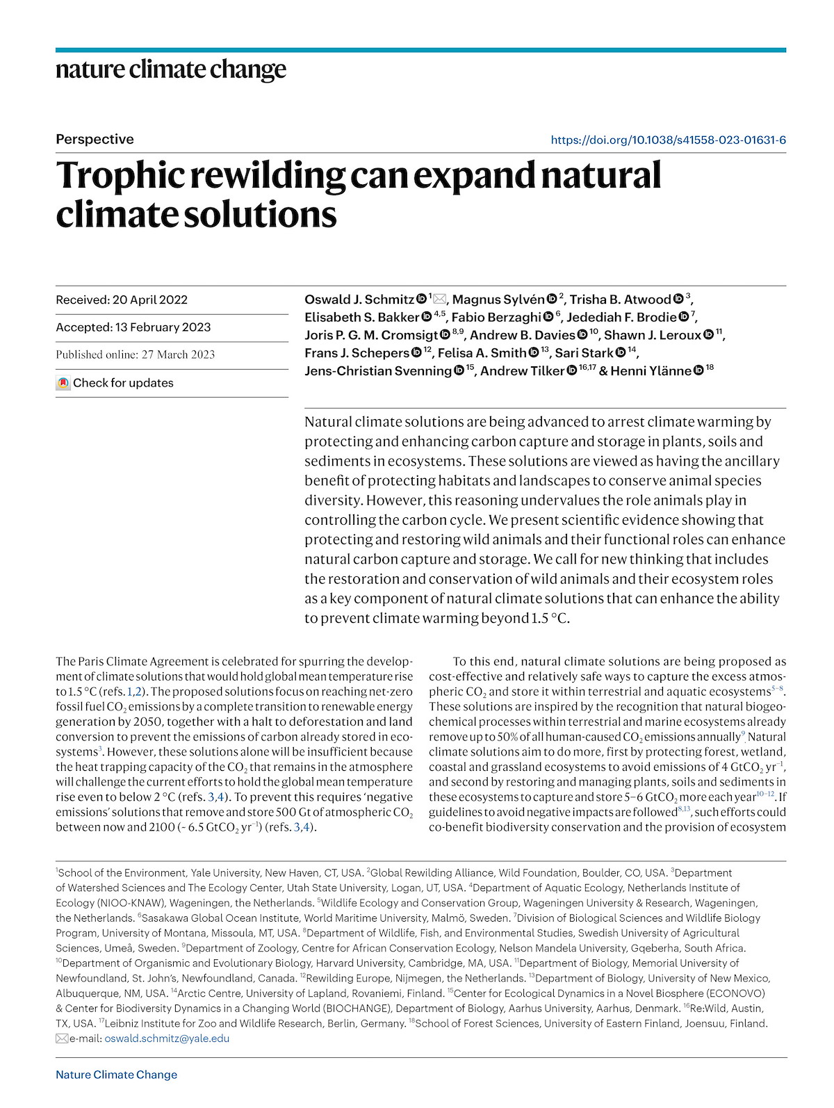 Trophic rewilding can expand natural climate solutions (PDF) | SCOTLAND ...